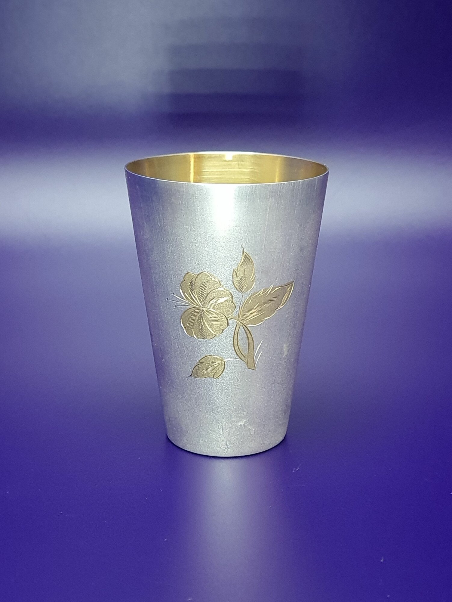 Винтажная стопка с цветочным узором, мельхиор, 90мл, СССР, 70е