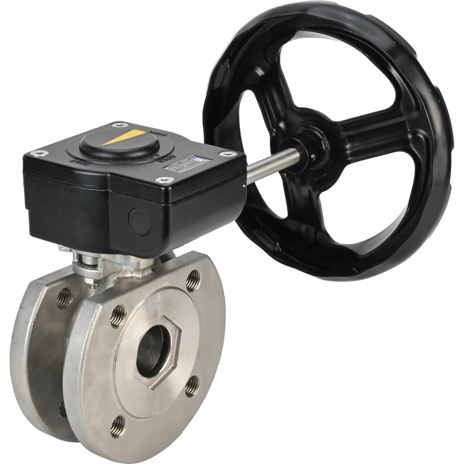 Кран шаровой DN.ru КШмФП.316.200 Ду32 Ру16 полнопроходной двухходовой, нержавеющая сталь 316, межфланцевый, уплотнение - PTFE, с ISO-фланцем и редуктором DN. ru HAM-1