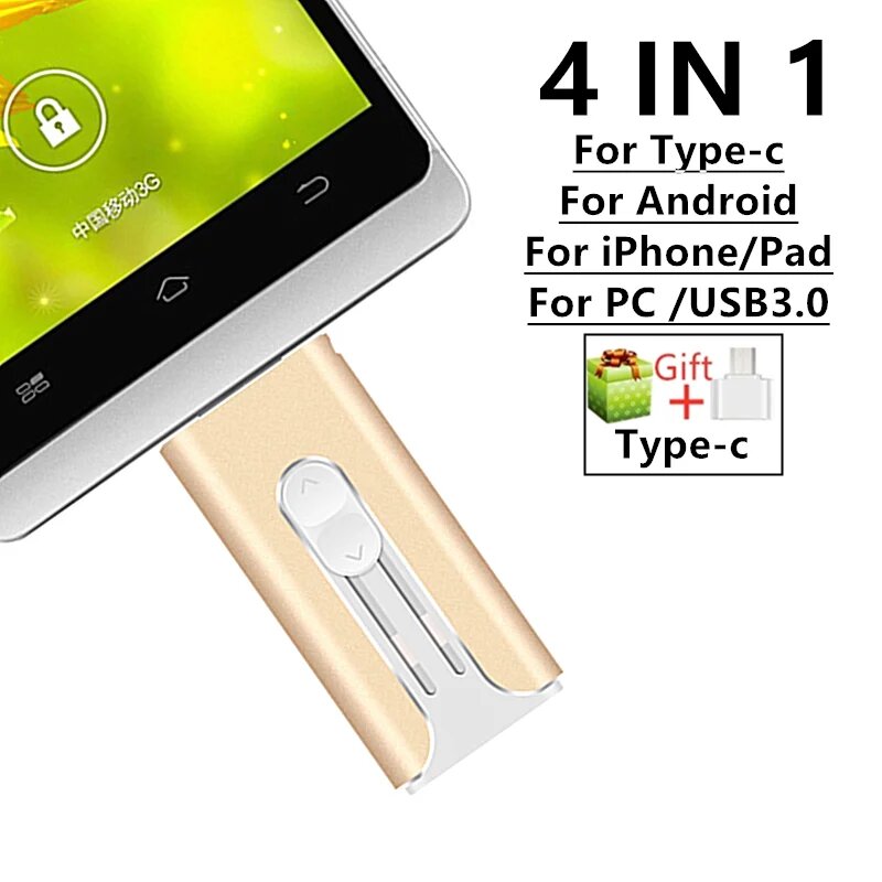 Быстрый флэш-накопитель 2 ТБ OTG, 1 ТБ, 512 ГБ, 256 ГБ, совместимый с iPhone TYPE-C, Samsung Mirco, Android, память для ноутбука, USB-накопитель