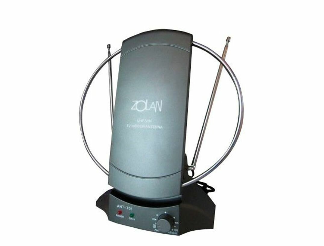 Антенна комнатная ZOLAN FB-029 (120), активная, DVB-T2, всеволновая, 32 дБ, с усилителем, чёрная