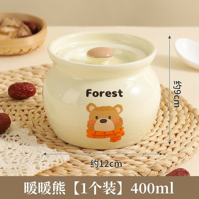 Керамическая кастрюля для тушения, кремового стиля, глиняная кастрюля для одного человека с крышкой, водонепроницаемая, устойчивая к высоким температурам керамическая глиняная кастрюля