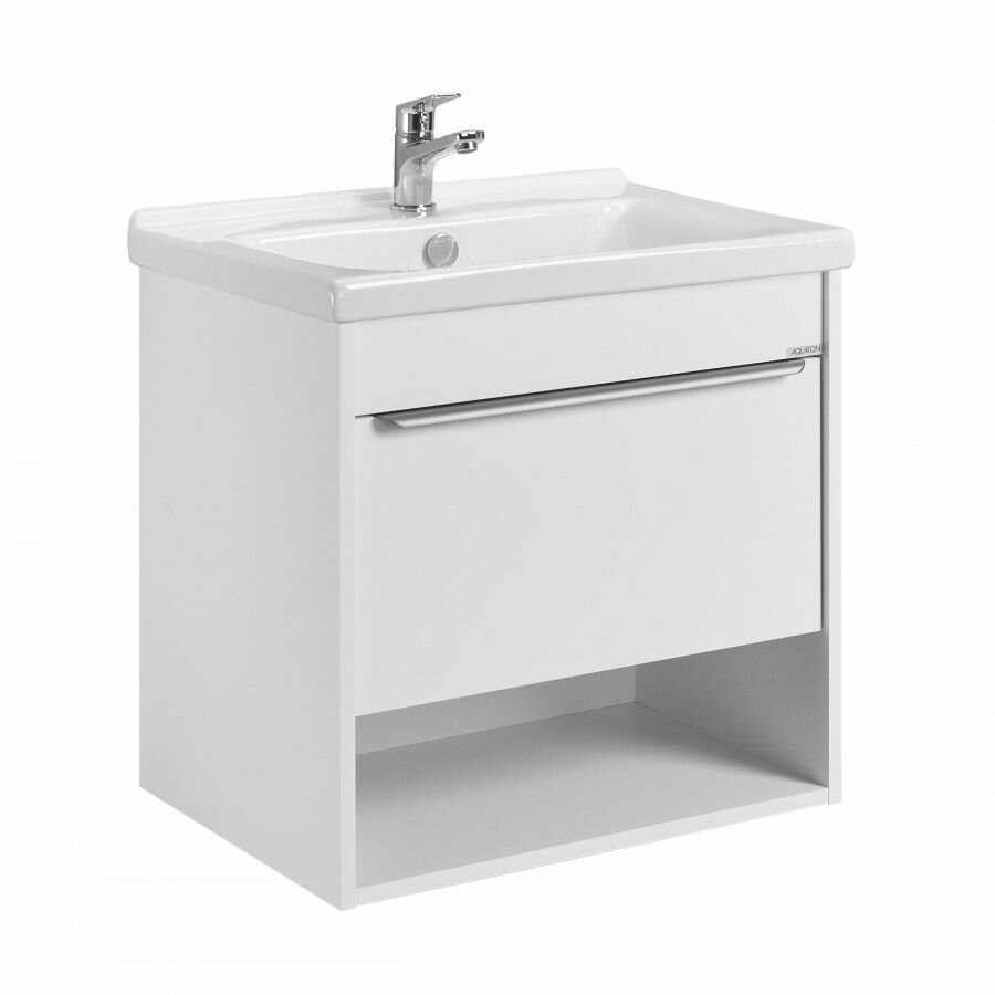 Тумба под раковину AQUATON Хоуп 60, подвесная, 1 ящик, белый матовый (1A287201HP2B0)