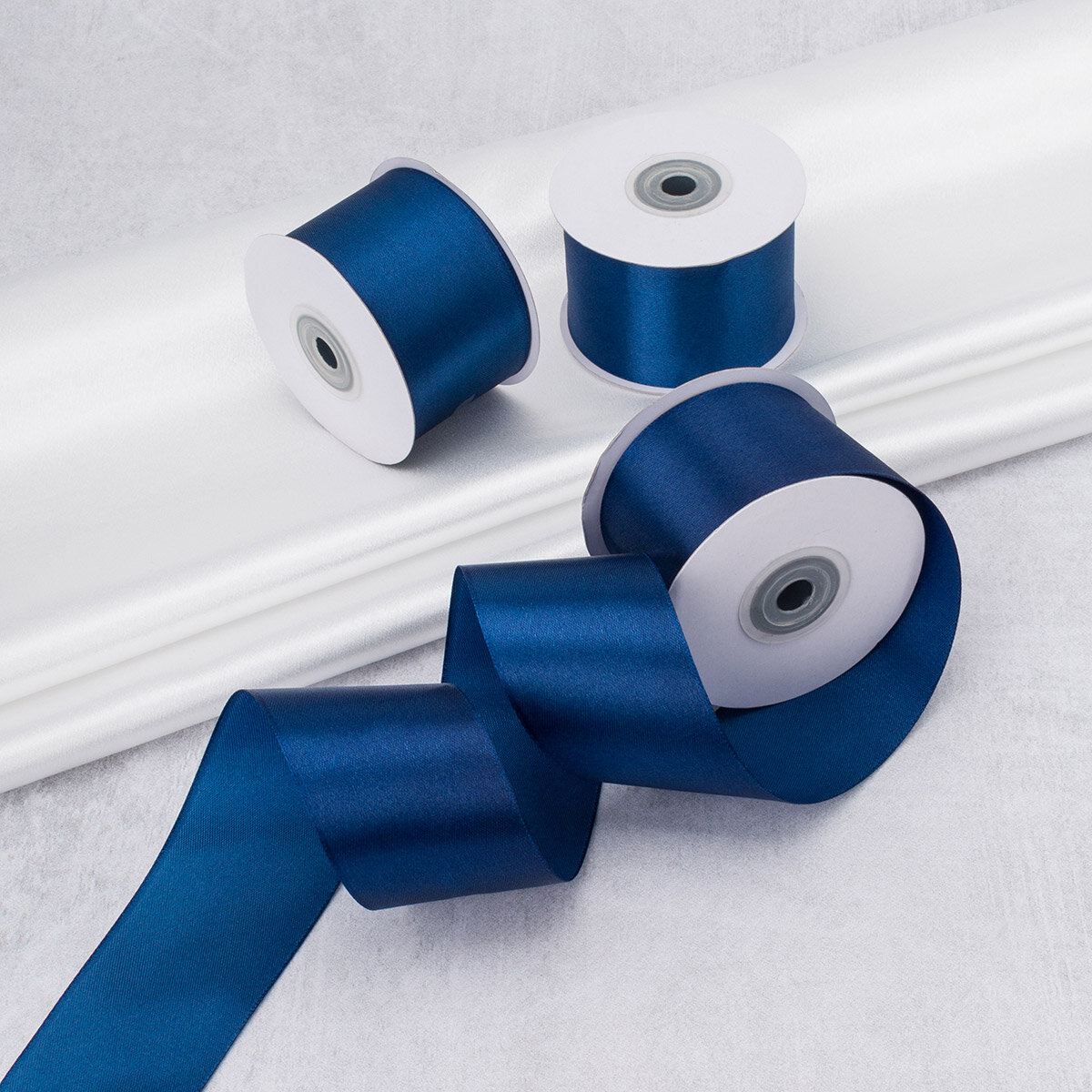 Лента атласная декоративная, 5 см х 22,86 м , цвет темно-синий, 3 шт/упак