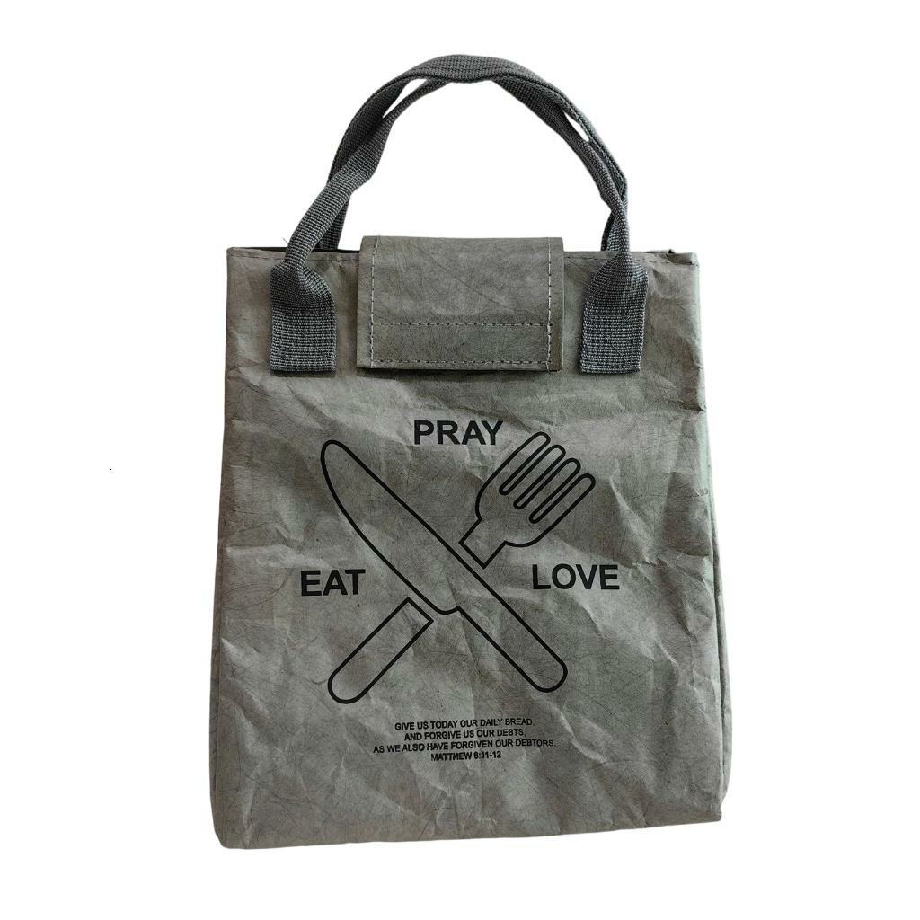 Бумажный обеденный пакет с ручкой, Серый - Стиль вилки