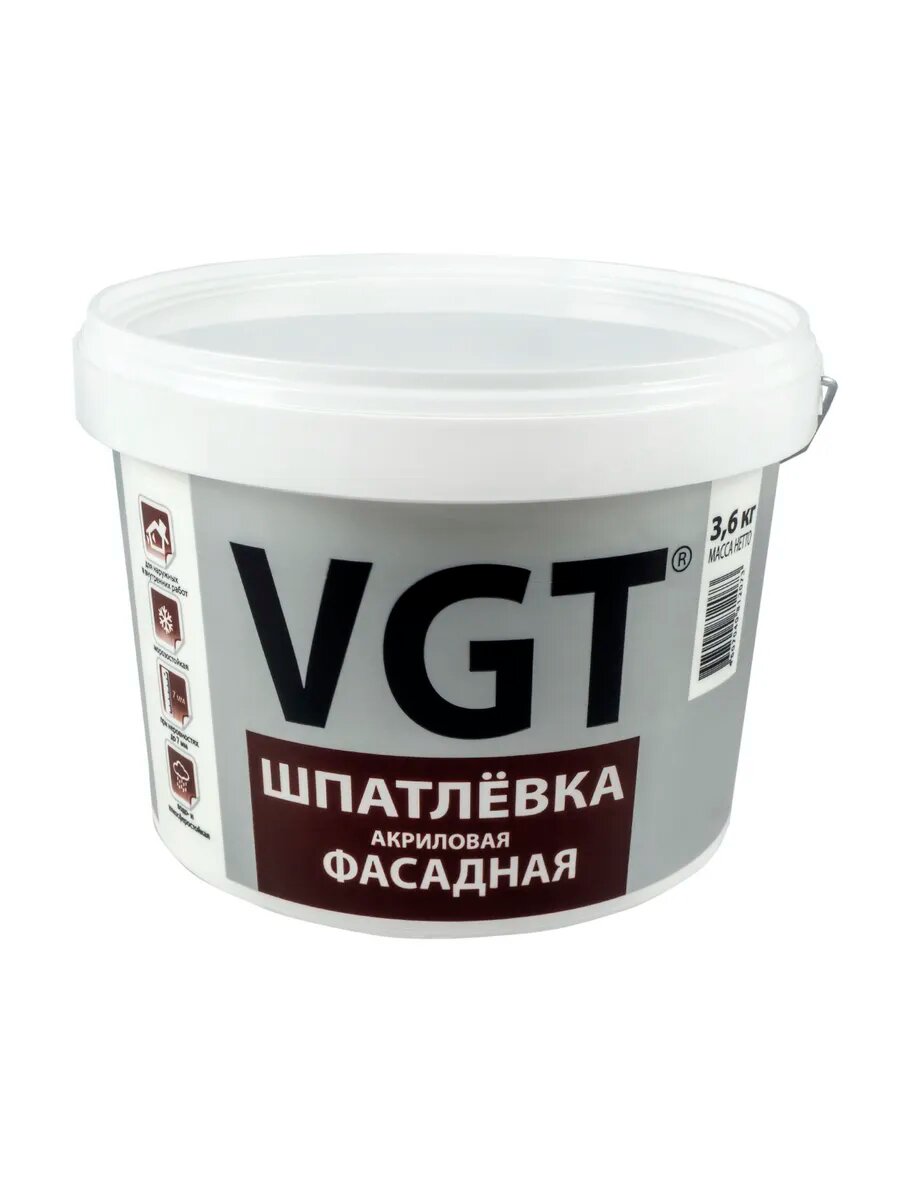 Шпатлевка фасаднаяАЯ акрил, водостойкая, малоусадочная 3,6кг