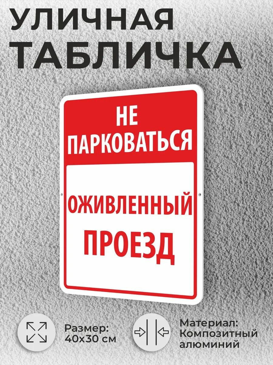 Уличная табличка знак "Не парковаться, оживленный проезд"