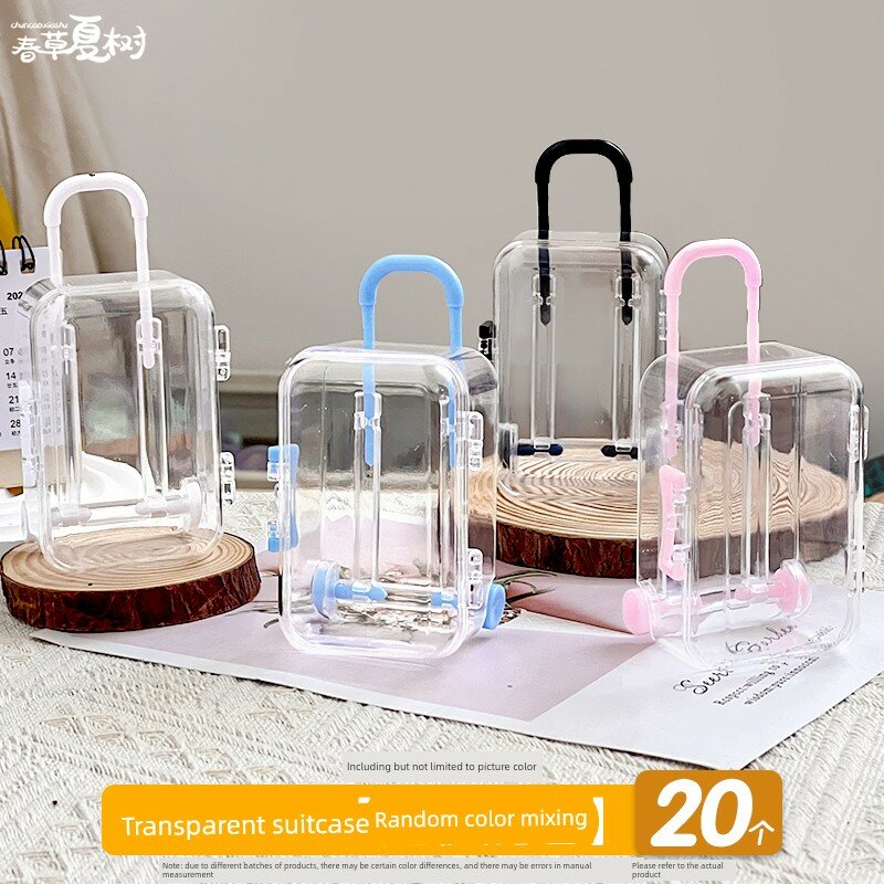 Мини-чемодан на колесиках с ручной росписью в стиле граффити, прозрачный, для детских ролевых игр, креативный маленький