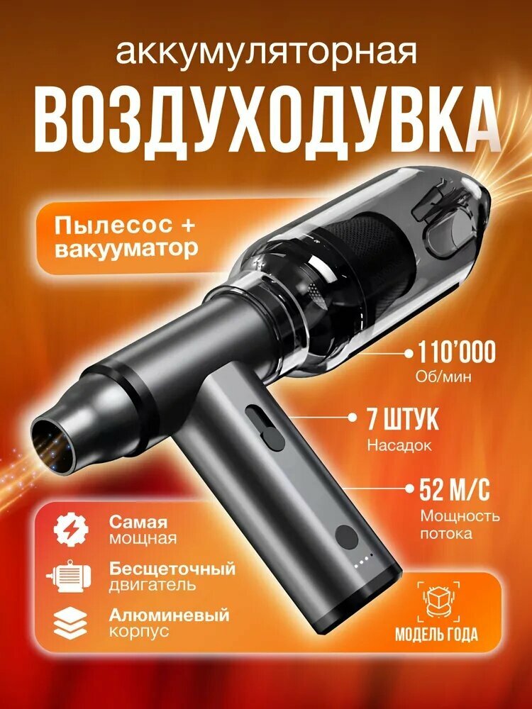 Мини-пылесос ApaYo, аккумуляторный, с функцией воздуходува, серый