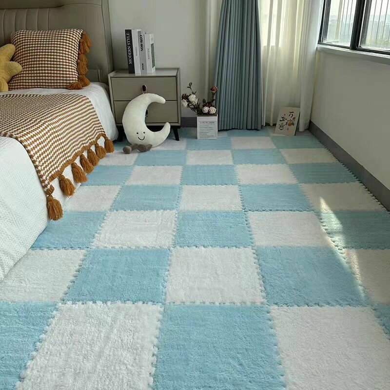 Плюшевые пазлы ковры на пол, 30х30 см, EVA, Голубой 5 + Белый 5 штук