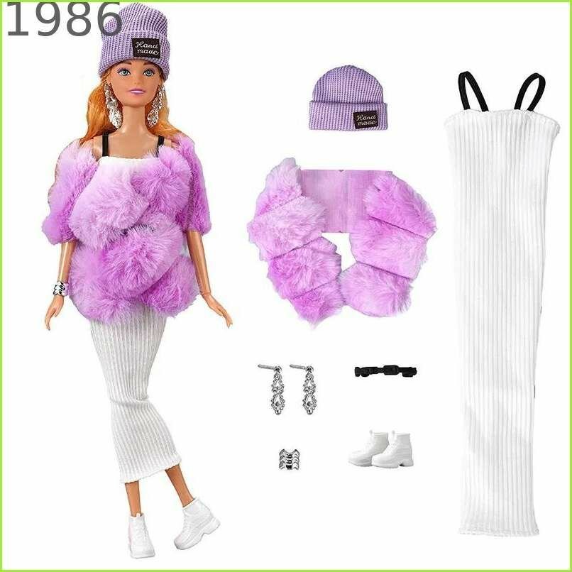 Комплект фиолетовой меховой шали для куклы Барби