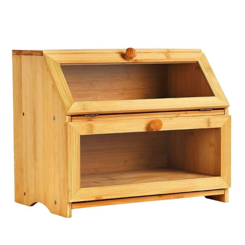 Деревянная хлебница с двойным ярусом и прозрачной крышкой, Цвет древесины типа А