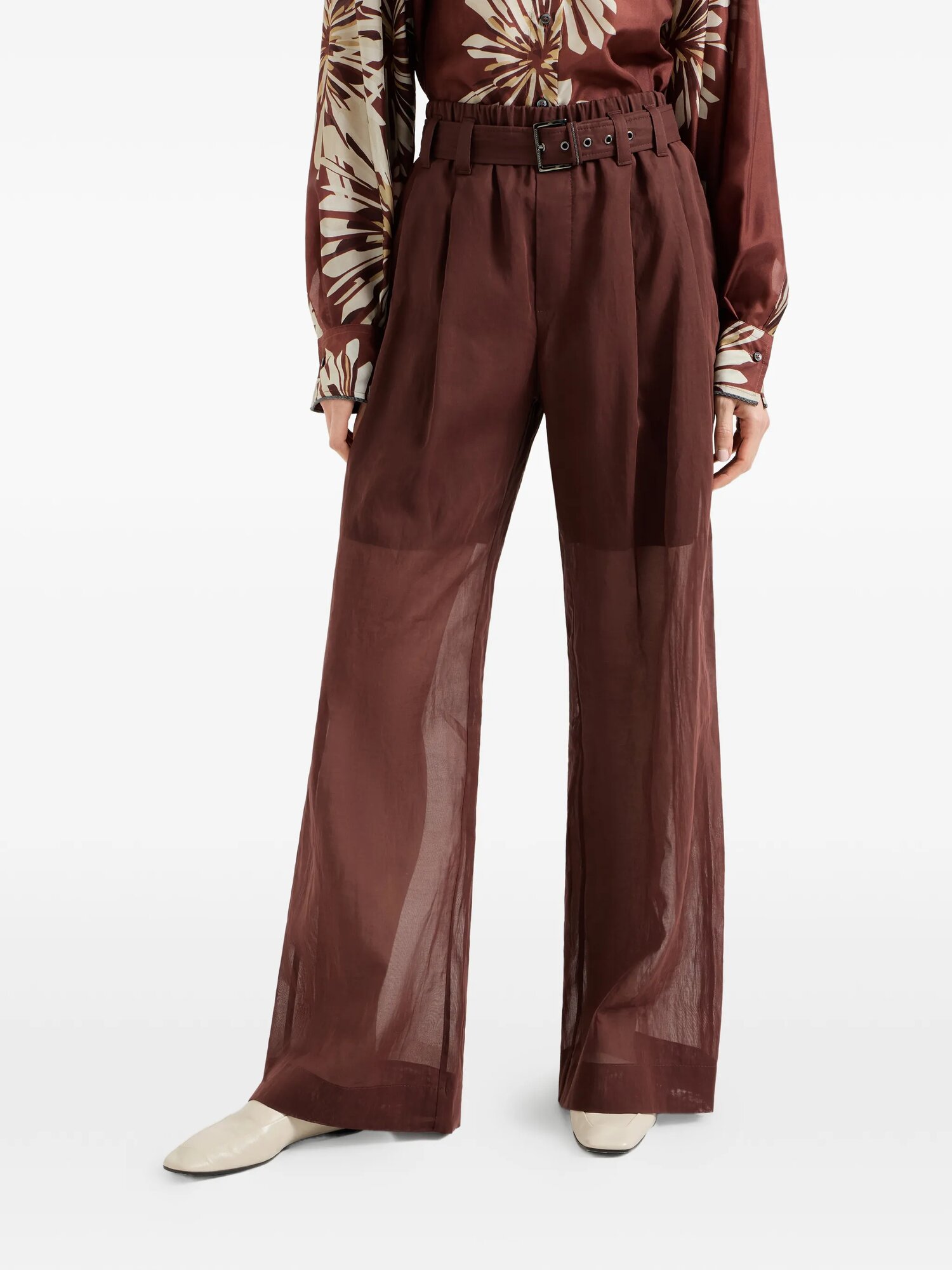 Брюки BRUNELLO CUCINELLI Belted palazzo pants, размер 46, красный — фото 1