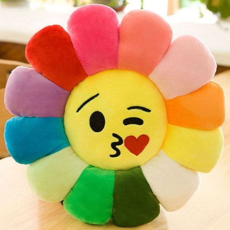 Подушка colorful sunflower plush cushion smiley face, ультрамягкая короткая плюшевая pp cotton, kiss, 45 см