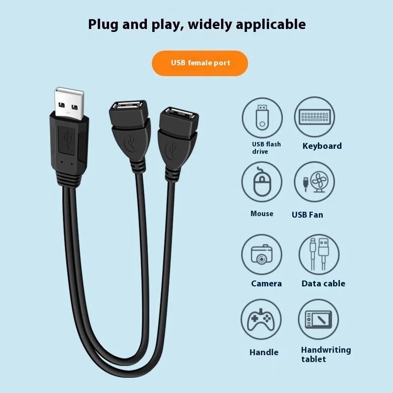 USB 1 to 2 разветвитель, 15CM — фото 1