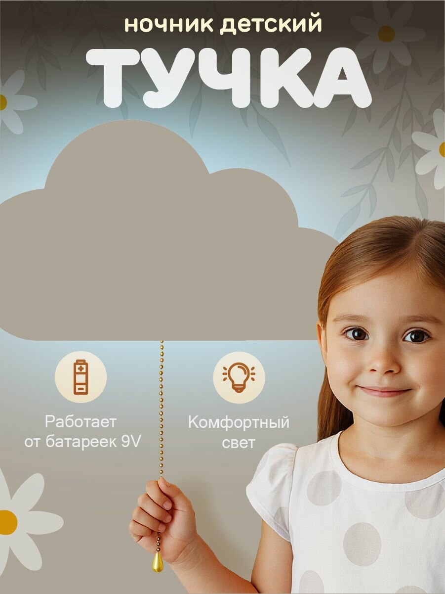 Детский ночник на стену облако - Тучка с сонеткой, 45х25 см, на батарейке