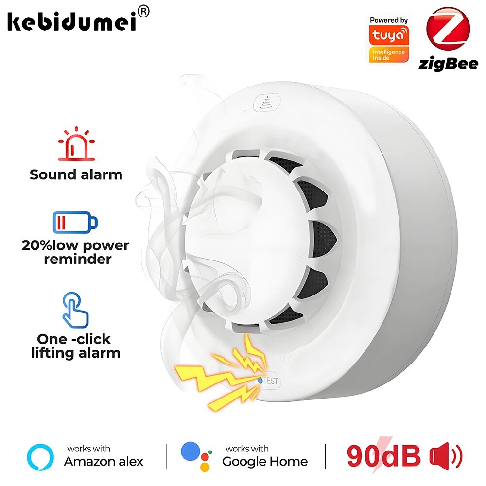 Умный детектор дыма Tuya Zigbee, умный дом, мониторинг в реальном времени, удаленная сигнализация, уведомление, управление через приложение, работает нужен Zigbee Hub