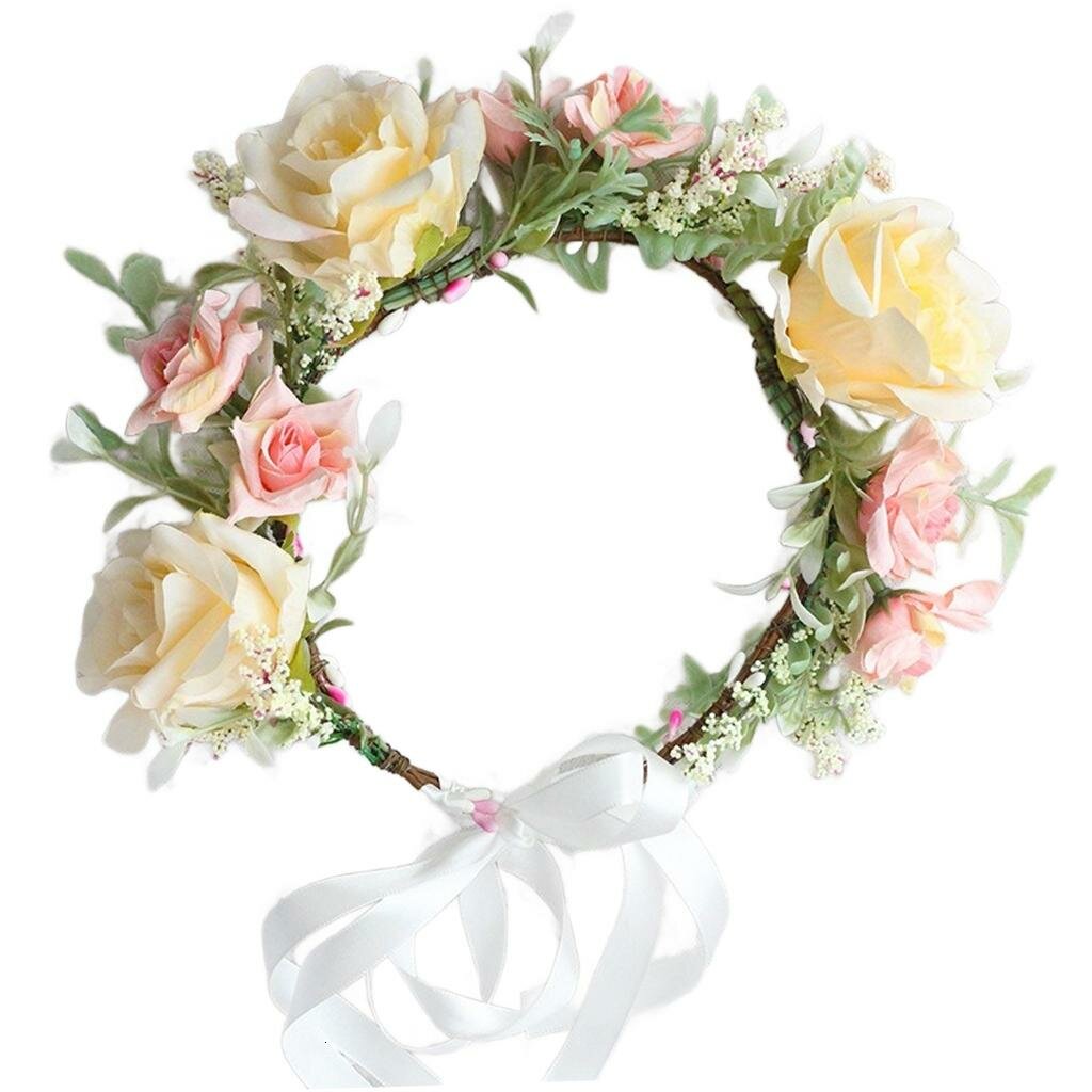 Реалистичная Цветочная лента для волос Гирлянда из цветов Розы Повязка на голову для невесты для пляжной вечеринки