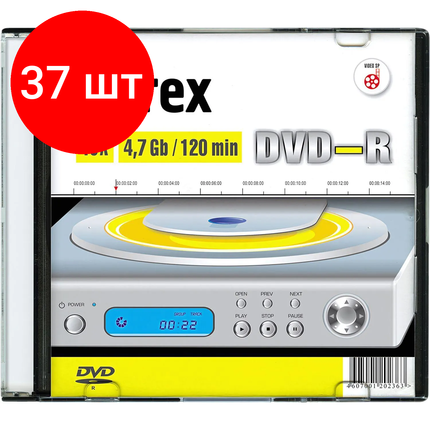 Комплект 37 штук, Носители информации DVD-R, 16x, Mirex, Slim/1, UL130003A1S