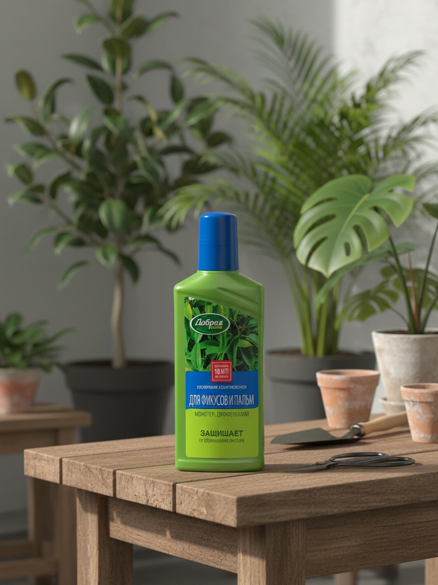 Минеральное удобрение для фикусов и пальм Добрая сила, жидкий стимулятор роста комнатных растений и цветов, 250 мл.