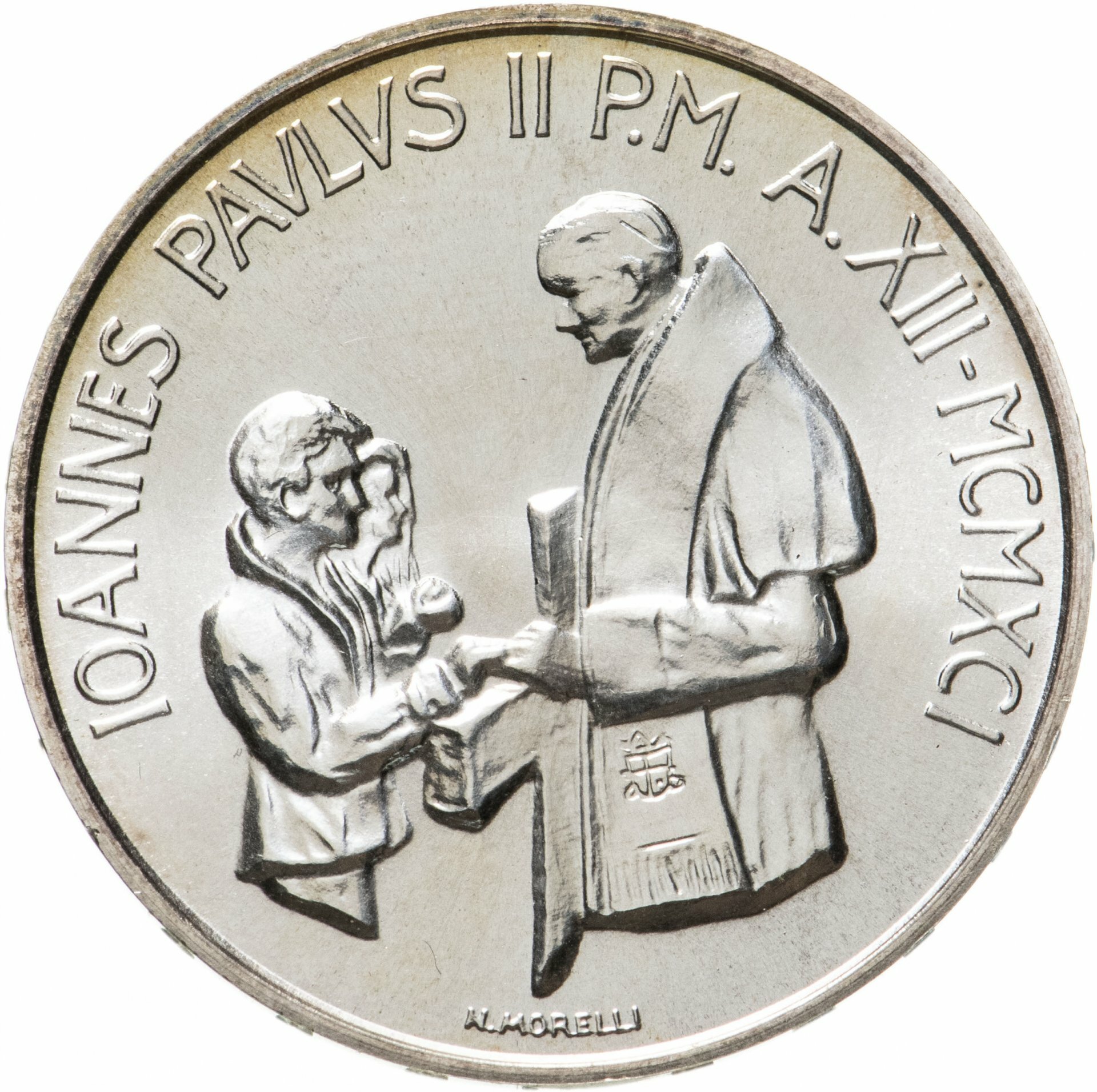 Ватикан 1000 лир 1991, Серебро 835, в сохранности UNC