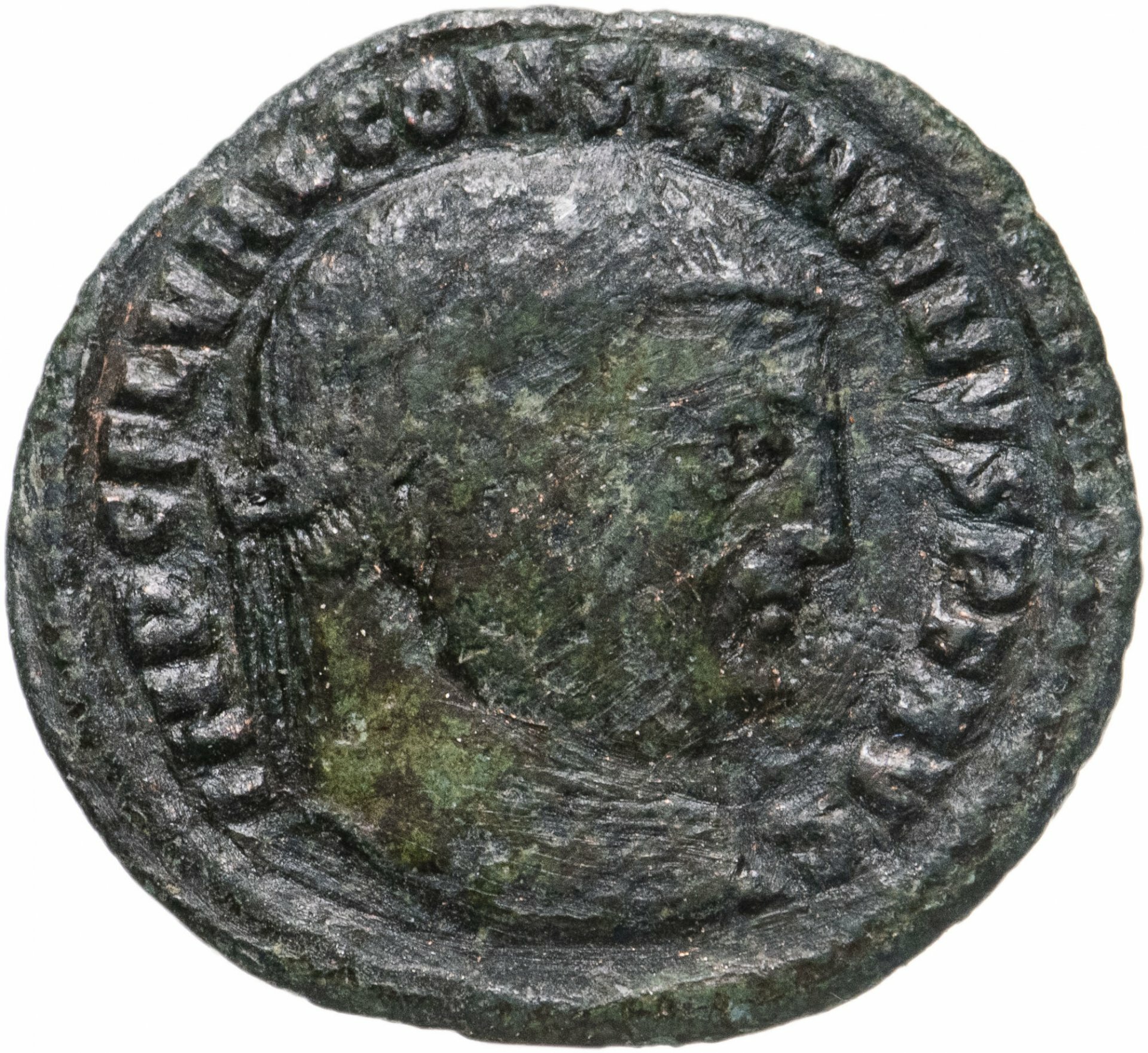 Римская Империя, Константин I, 306-337 гг, Нуммий реверс: Юпитер стоит, в правой руке - Виктория на шаре, Медь, в сохранности VF