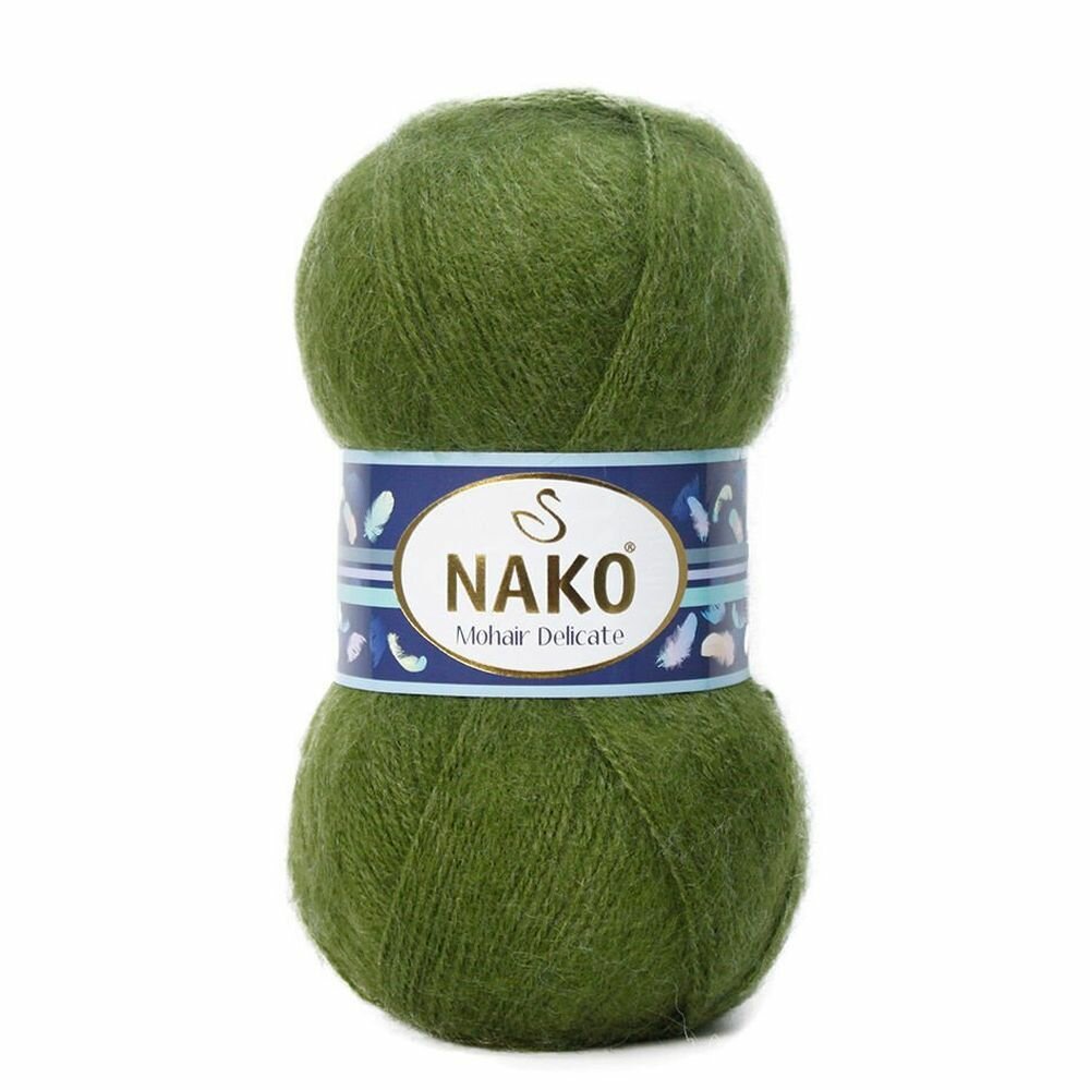 Пряжа MOHAIR DELICATE (Nako), темно-зеленый - 263-6126, 5% мохер, 10% шерсть, 85% акрил, 5 мотков, 100 г, 500 м.