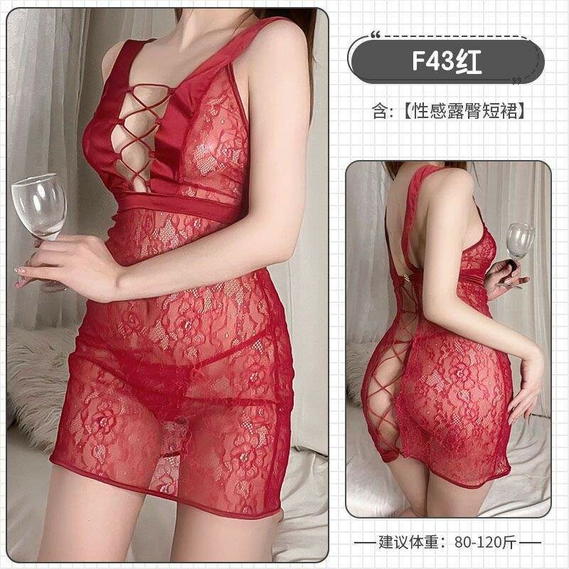 Сексуальное нижнее белье, кружевное соблазнение, короткое платье с вырезами, шнуровка, плюс размер, прозрачное, без спинки, набор Pure Desire