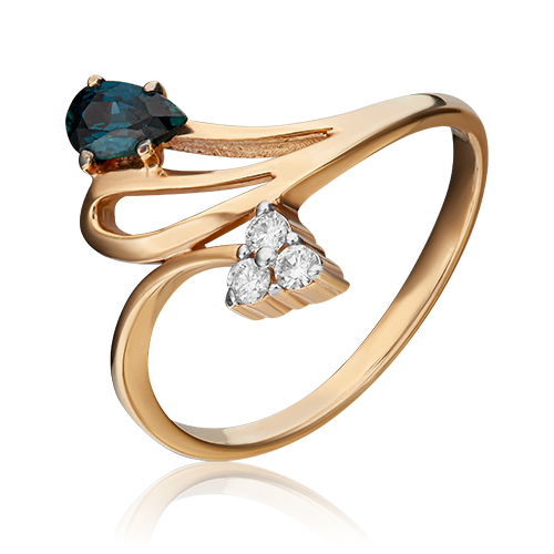 Кольцо, красное золото, 585 проба, бриллиант, сапфир