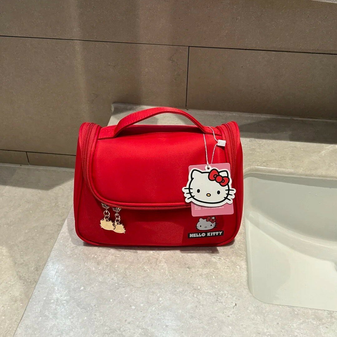 Косметичка с мультяшным котом, милая красная сумка для стирки, портативная дорожная сумка для студентов, вместительная сумка