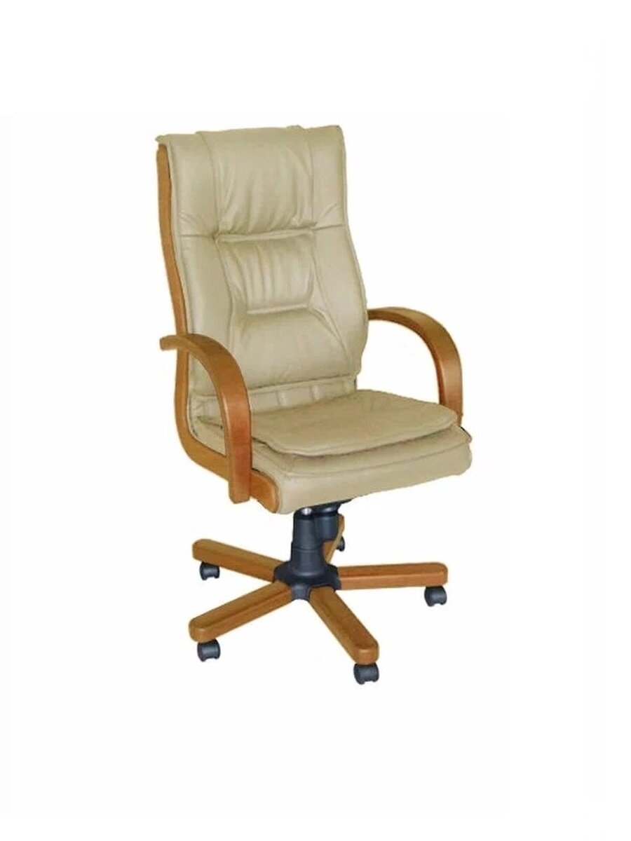 Кресло компьютерное, офисное Factor Лорд 1Д ЕХ, кожа/экокожа, цвет бежевый, светлый орех