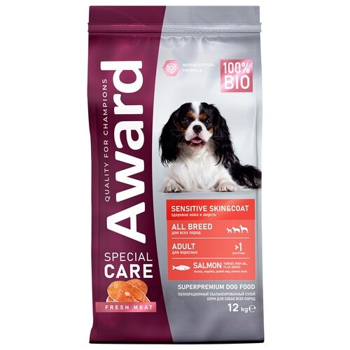 Для Здоровой кожи и шерсти сухой корм авард для взрослых собак всех пород с Лососем 12 кг