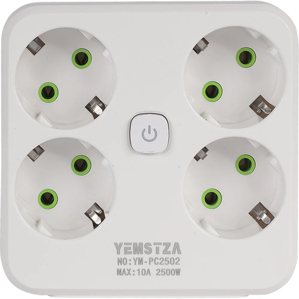 Сетевой фильтр YM-PC2502, Yemsta, 4 розетки и USB-порт, белый, IP20