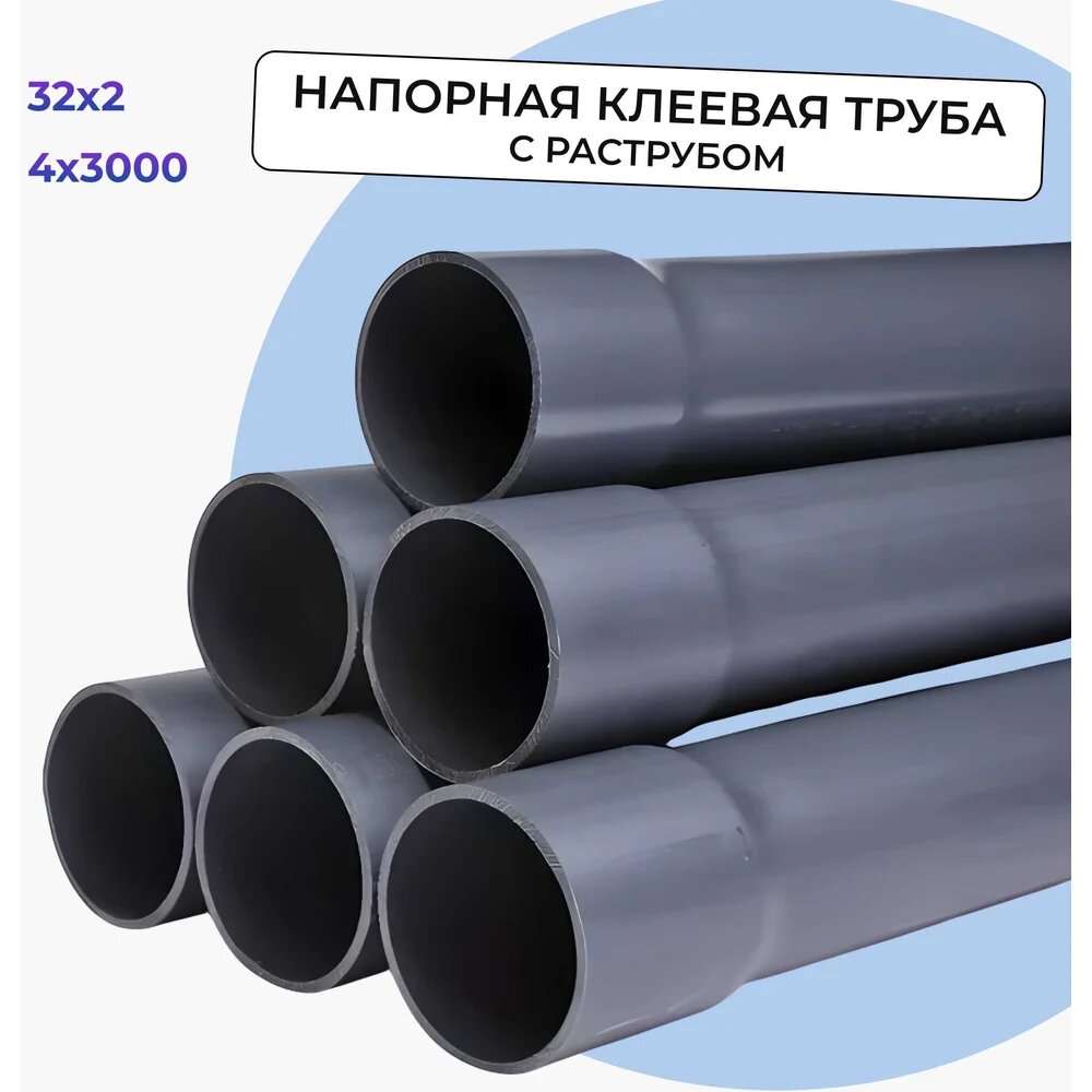 Напорная клеевая труба НПВХ (PVC-U) AQUAVIVA 32x2.4x3000 PN16 с раструбом AQV303224R 35922
