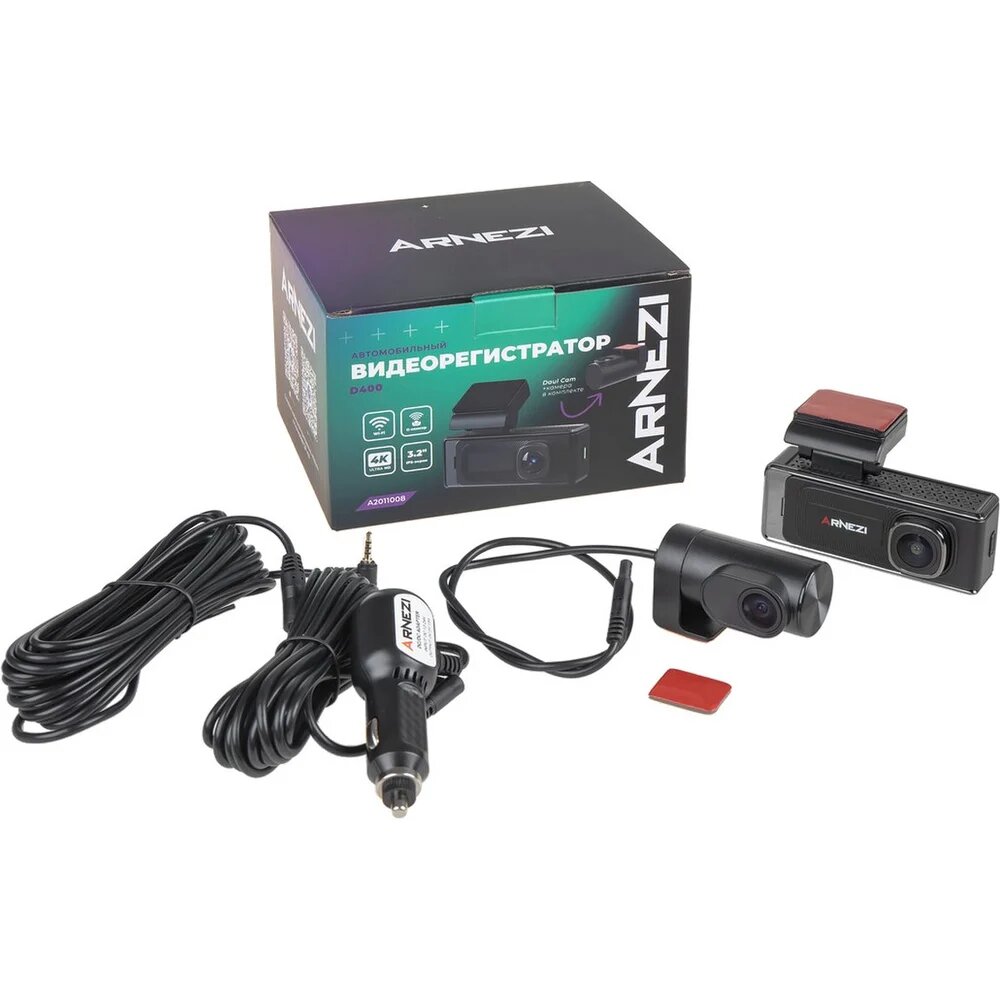 Видеорегистратор с камерой заднего вида D400 (4K+Full HD, Wi-Fi, G-сенсор), , Max Вт Arnezi A2011008
