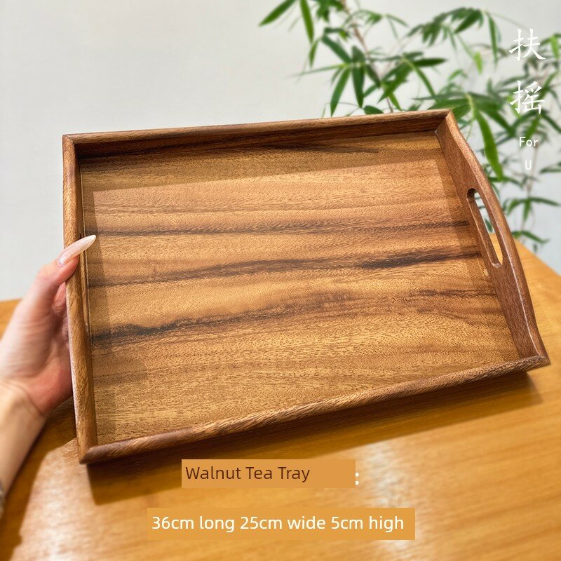 Поднос из орехового дерева с ушками для чая, большой размер 36x25x5 см, натуральная древесина