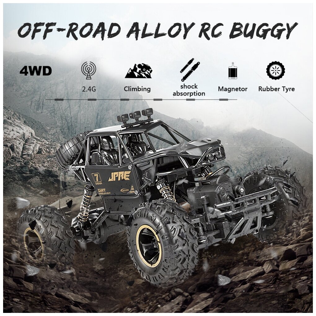 1/16 Внедорожный багги из сплава, радиоуправляемая машинка, 2,4 ГГц, 4 колеса, 15 км/ч, высокая