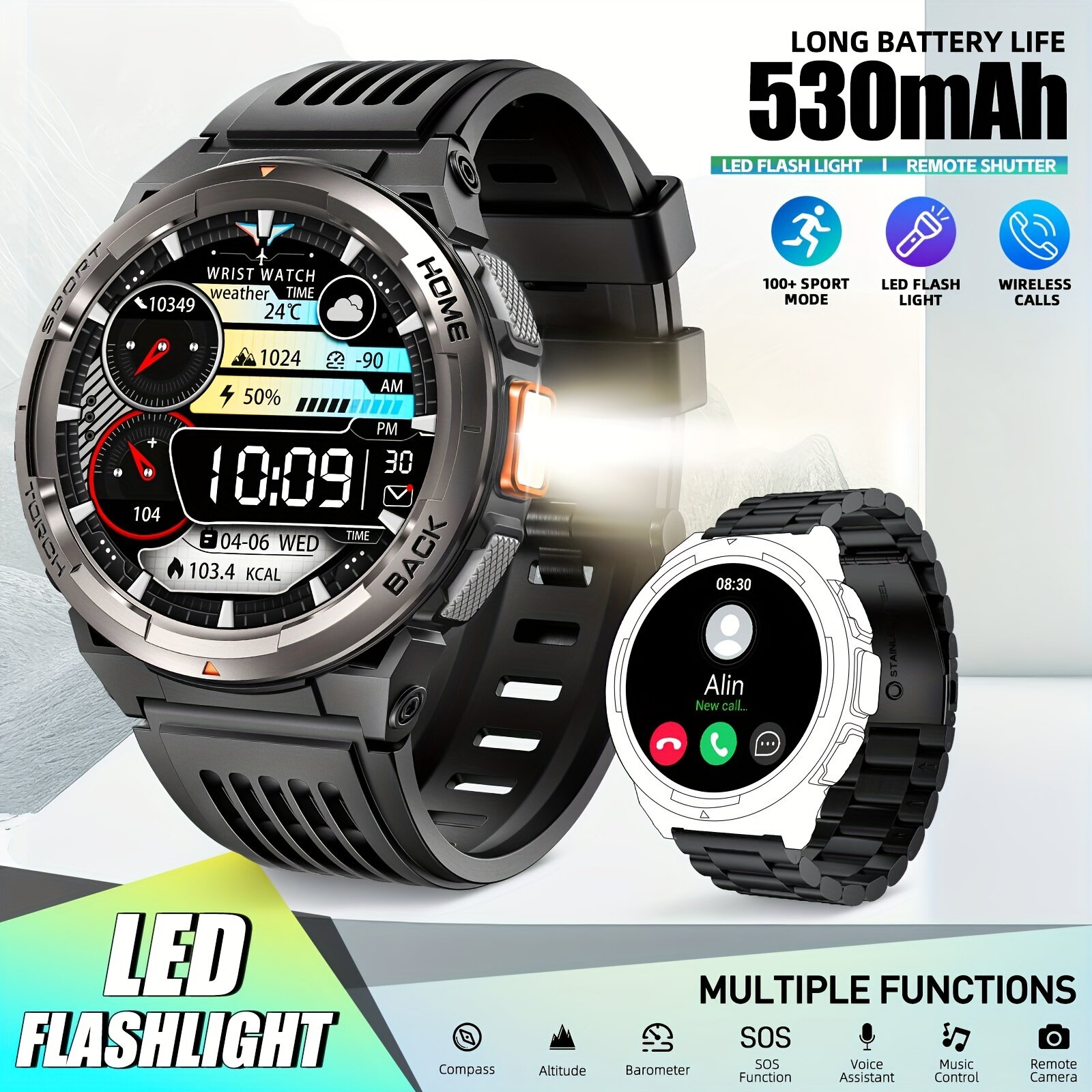 CYBERDYER Смарт-часы для женщин с функцией SOS, барометр и альтиметр для Android, компас и более 100 спортивных режимов для iPhone