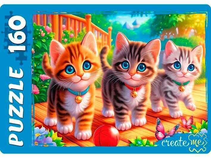 Пазлы Рыжий кот Три котёнка в саду, 160 элементов