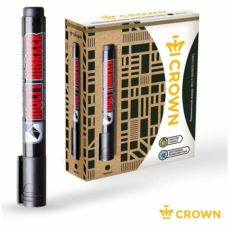 Маркер CROWN "Multi marker Chisel" скошенный, красный перм, шир. линии 5мм, 12шт.