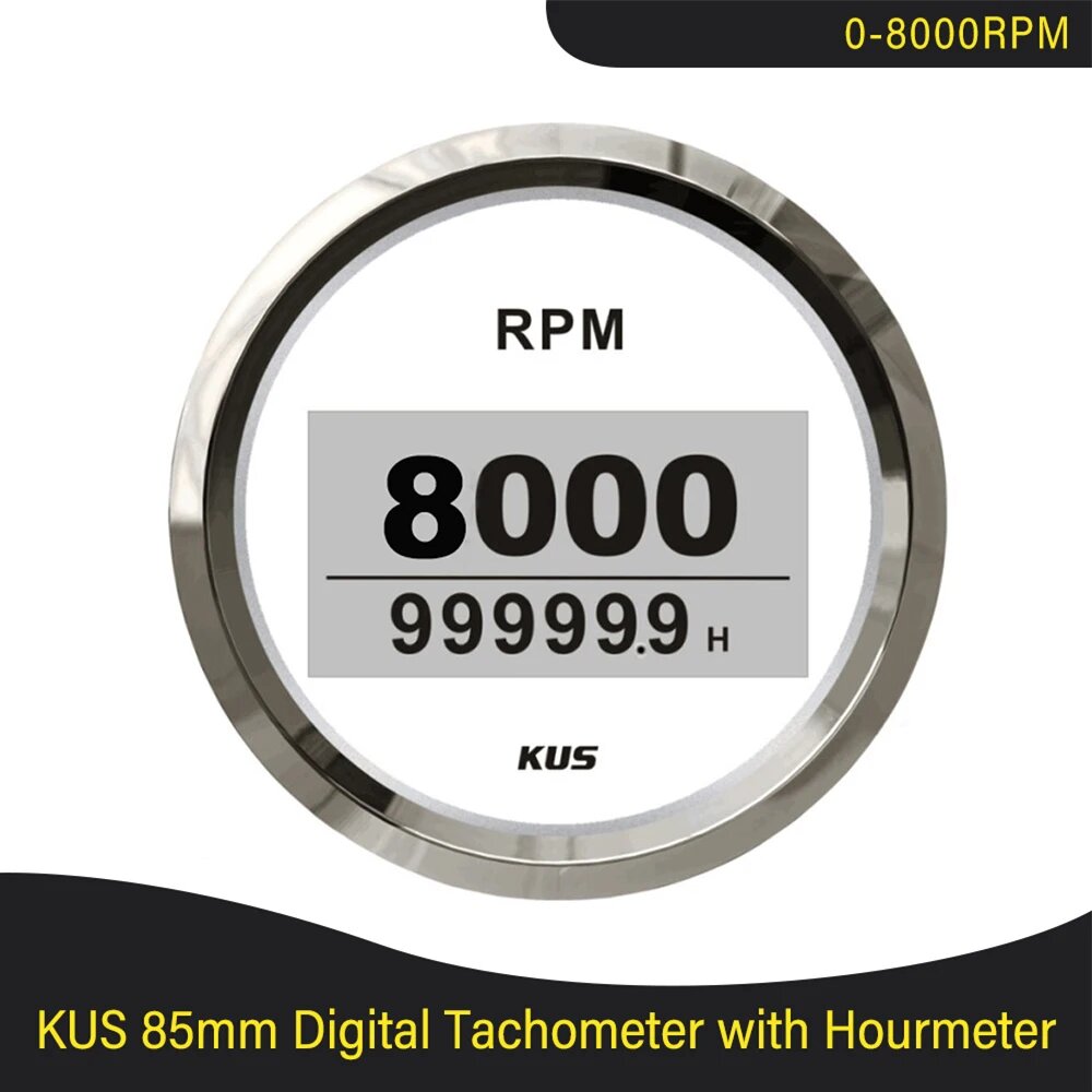 Тахометр KUS 85mm 8000RPM с часосчетом, 8K-WS