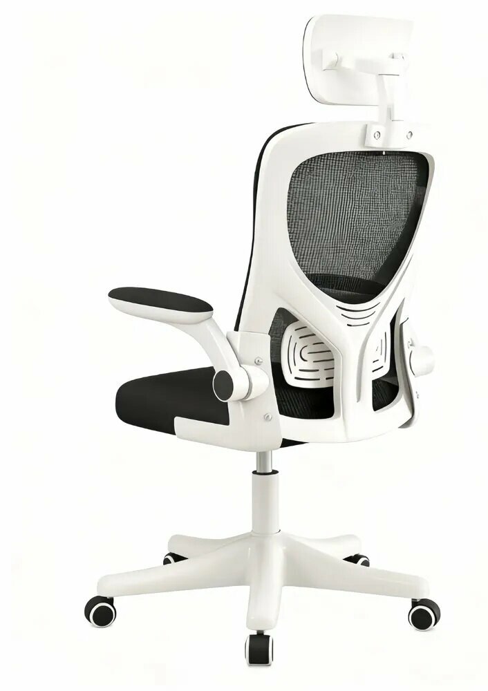 Офисное кресло, Белый черный+с подголовником, подлокотниками с возможностью переворота и губочным сиденьем