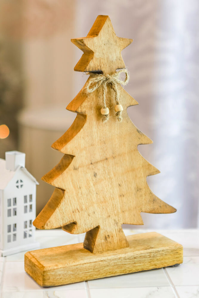 Декоративная настольная ель эммерих, древесина манго, светло-коричневая, 31 см, Koopman International A68100100