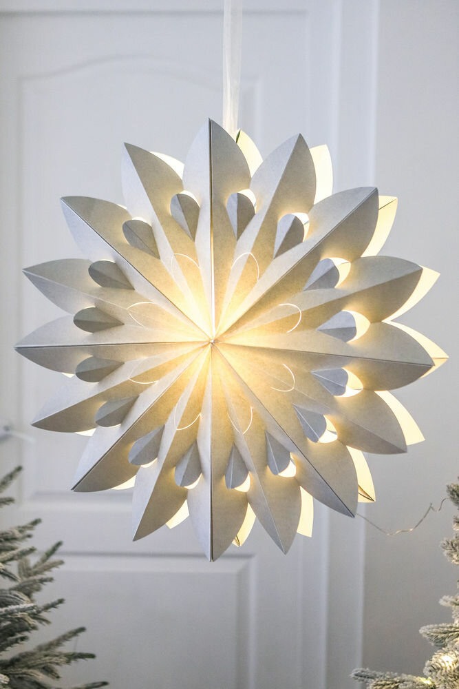 Подвесное светящееся украшение керни, бумага, тёплые белые LED-огни, 60 см, таймер, Kaemingk 488975