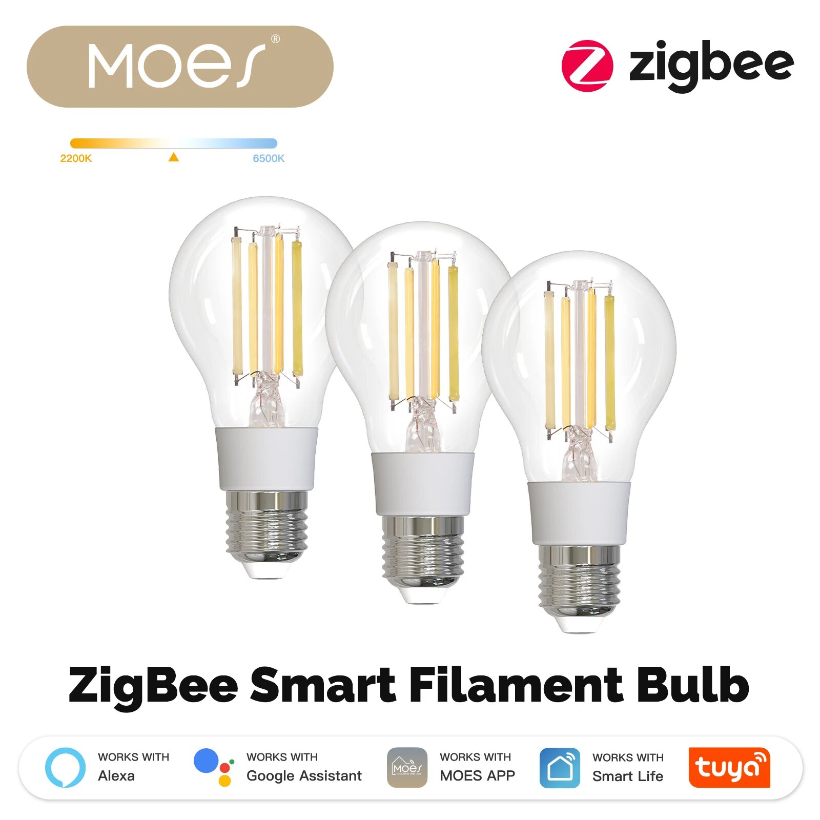 MOES ZigBee Умная лампа E27, 7W, 3 шт.