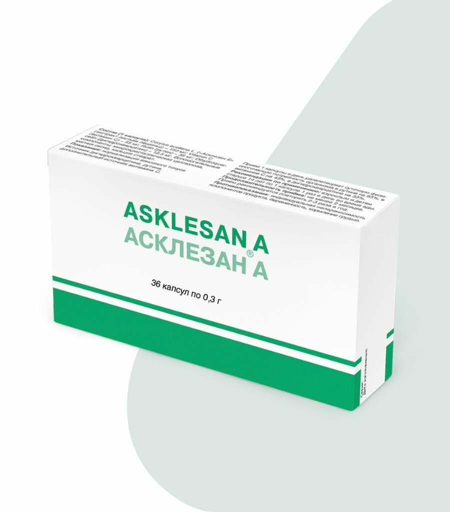 Биологически активная добавка Асклезан А 36 капсул, на основе экстракта лещины для нормализации венозного тонуса