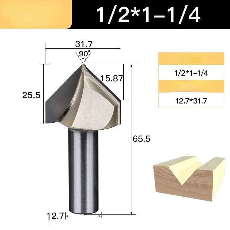 Фреза V-образная 90 градусов для деревообработки 12.7x31.7