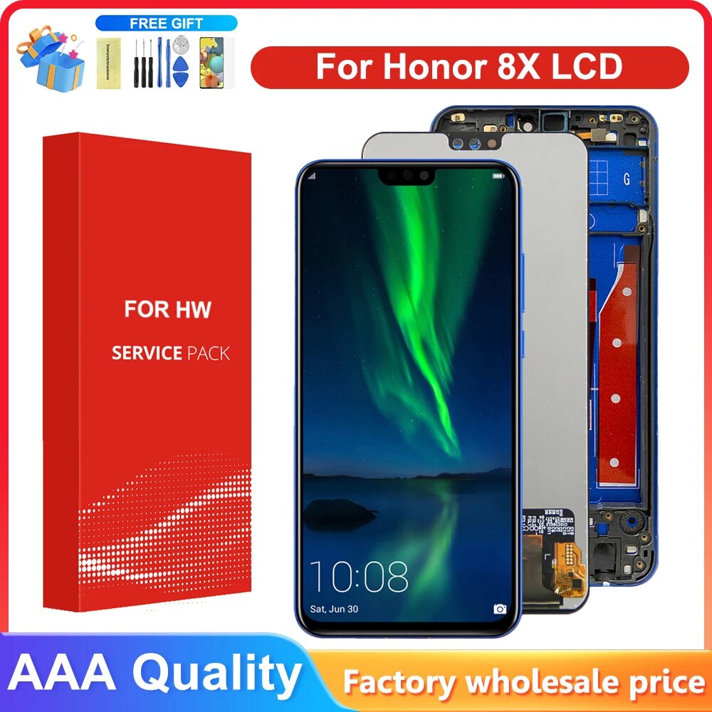 6,5 "для Honor 8X, ЖК-дисплей с рамкой, сенсорный дигитайзер для Honor 8X, JSN-L22, Blue With Frame