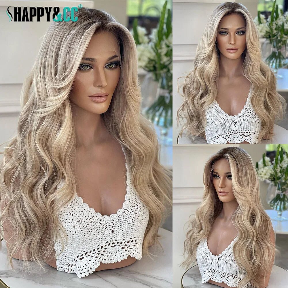 Синтетический парик HAPPY&CC, 26 дюймов, Wave, блонд