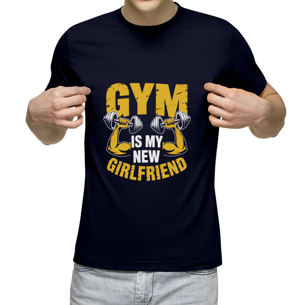Мужская футболка «GYM GIRLFRIEND с двумя напряжёнными бицепсами» (темно-синий, 3XL)