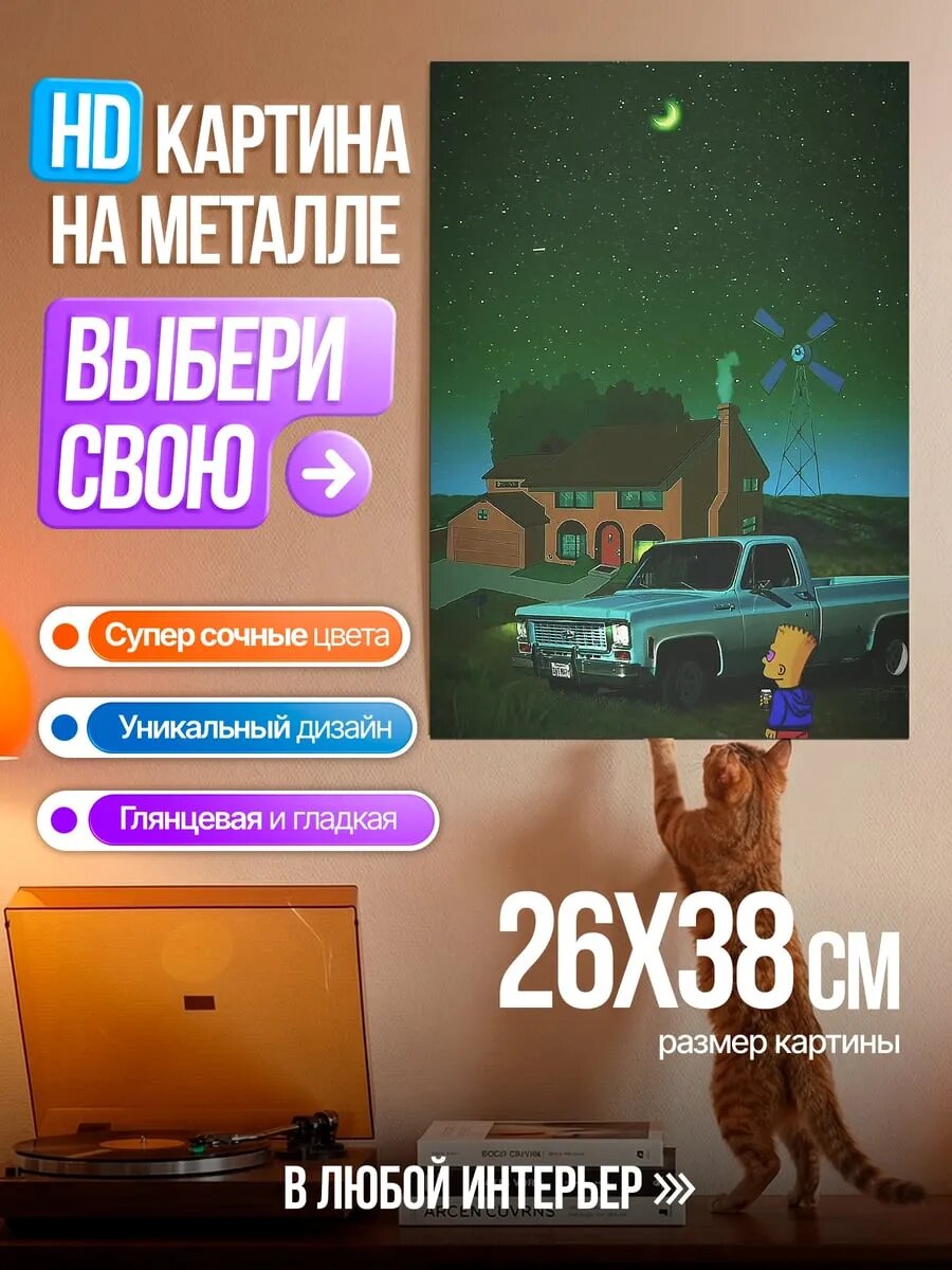 Картина на HD металле Барт Симпсон ночь